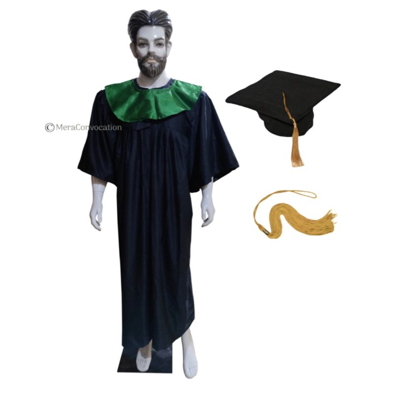 Black Graduation Gown and Cap with Green Collar – Mera Convocation