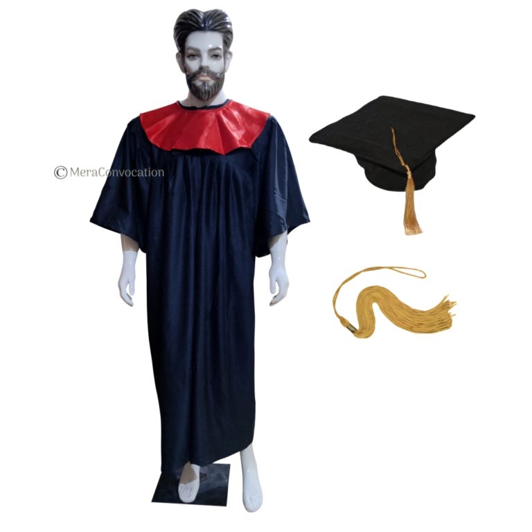 Black Graduation Gown and Cap with Red Collar – Mera Convocation