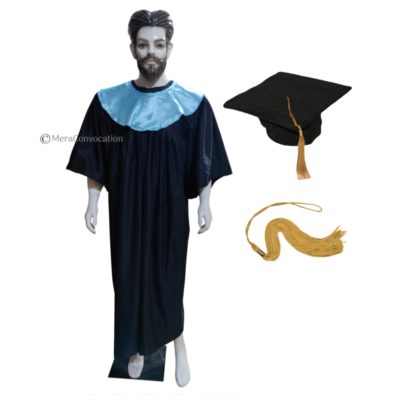 Black Graduation Gown and Cap with Sky Blue Collar – Mera Convocation