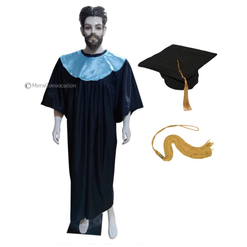 Black Graduation Gown and Cap with Sky Blue Collar – Mera Convocation