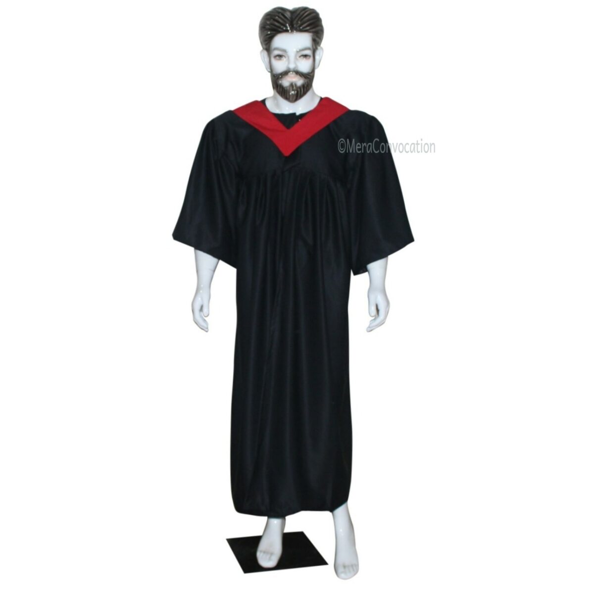 Black Graduation Gown and Cap with Red and Grey Hood – Mera Convocation