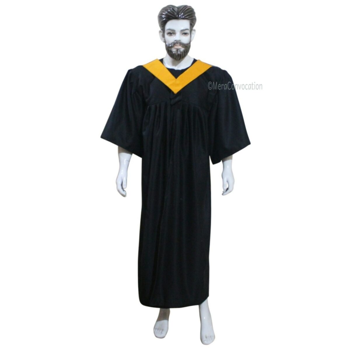 Black Graduation Gown and Cap with Yellow and Grey Hood – Mera Convocation