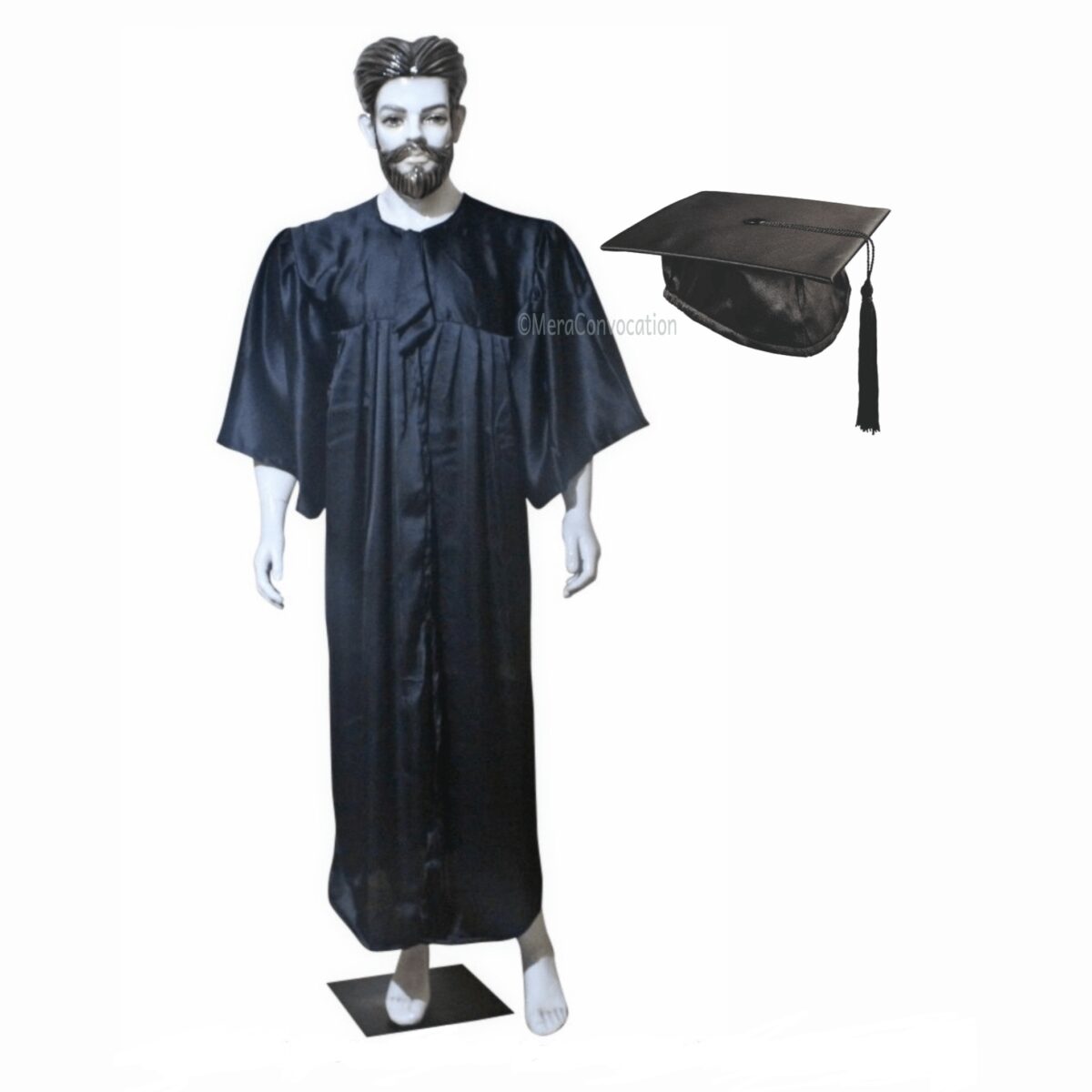 Black Shiny Front Open Graduation Gown and Cap – Mera Convocation