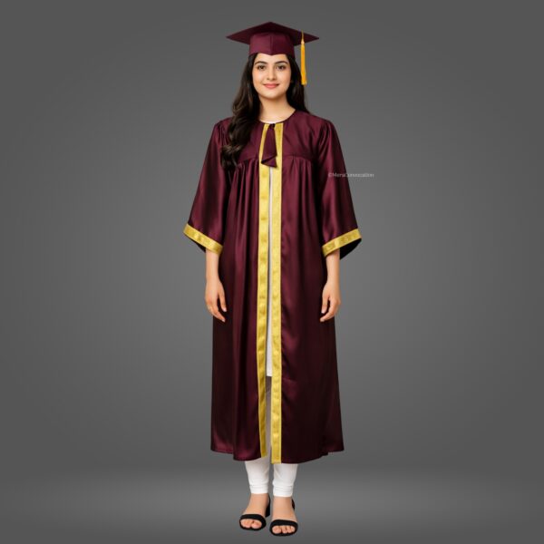Maroon Shiny Graduation Gown and Cap with Golden Border – Mera Convocation