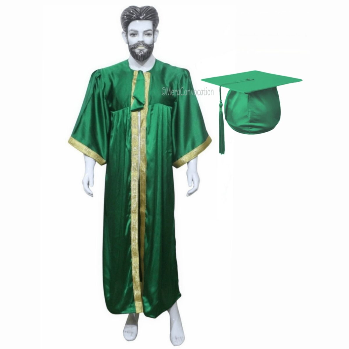Green Shiny Graduation Gown and Cap with Golden Border – Mera Convocation