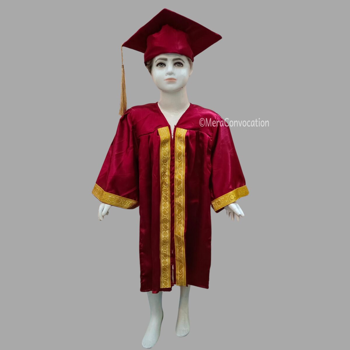 Maroon Shiny Kids Graduation Gown with Golden Border and Cap – Mera ...