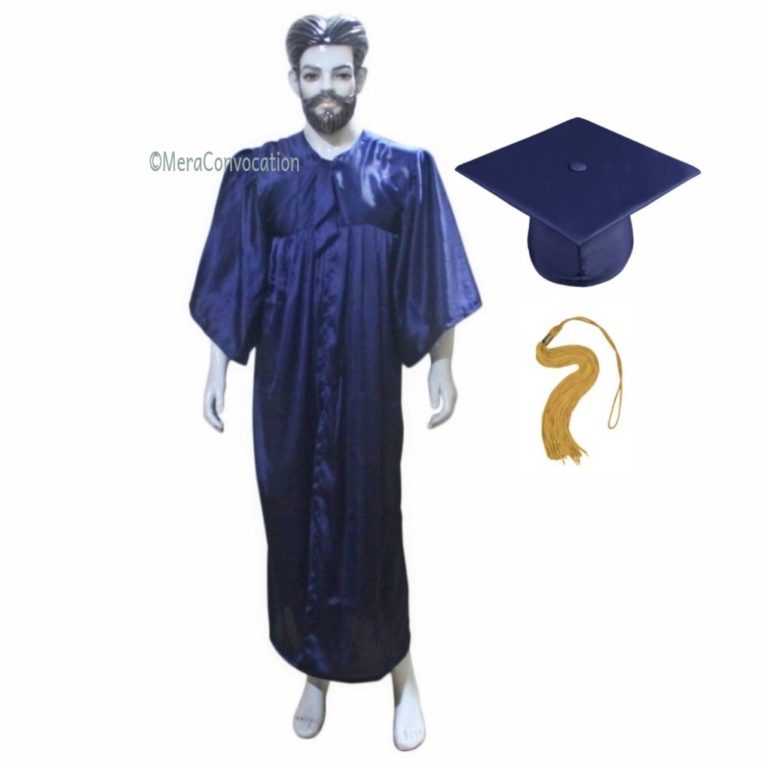 Navy Blue Shiny Front Open Graduation Gown and Cap – Mera Convocation