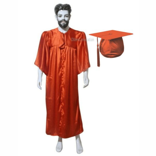 Orange Shiny Front Open Graduation Gown and Cap – Mera Convocation