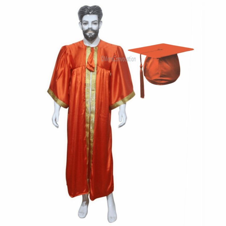 Orange Shiny Graduation Gown and Cap with Golden Border – Mera Convocation