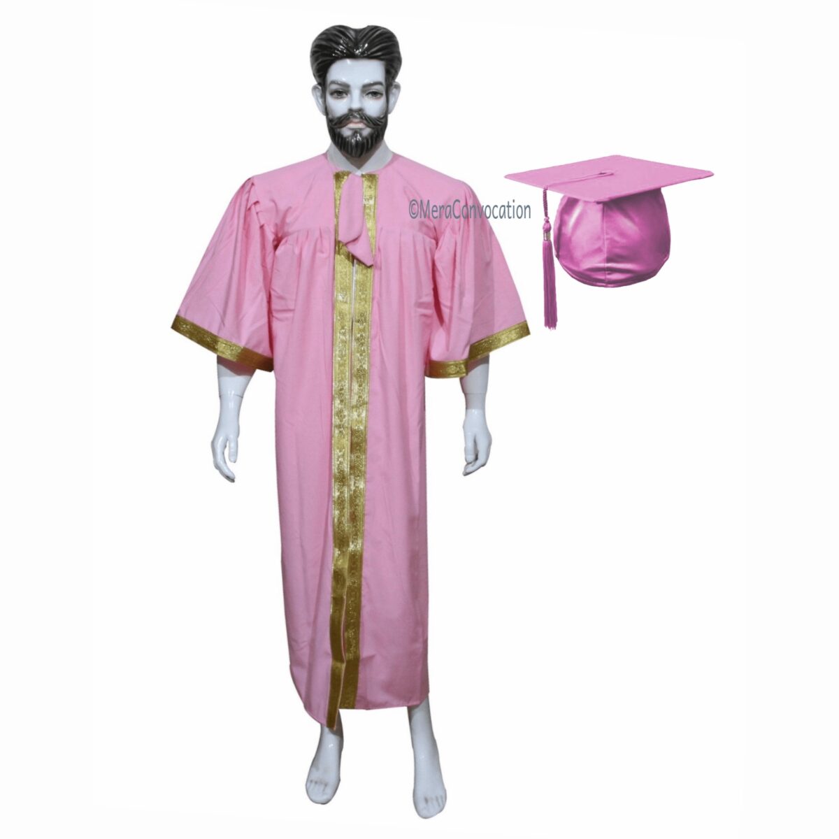 Pink Matte Graduation Gown and Cap with Golden Border – Mera Convocation