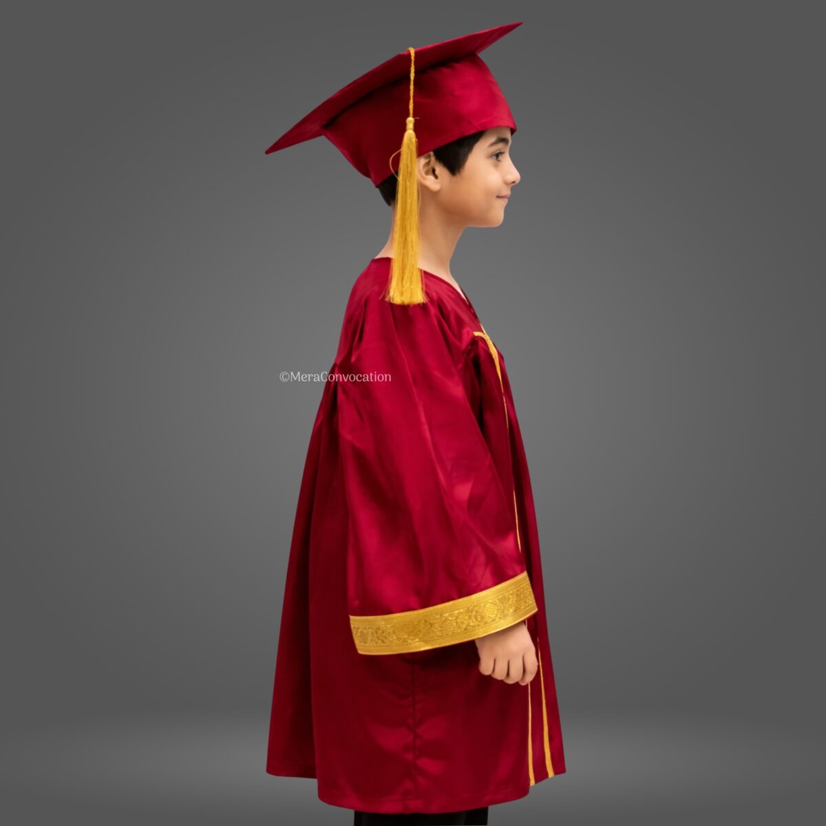 Maroon Shiny Kids Graduation Gown with Golden Border and Cap – Mera ...