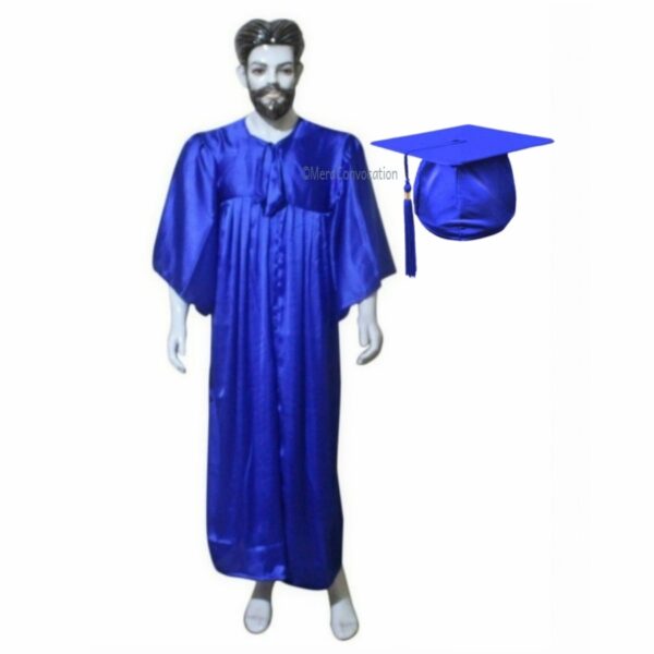 Royal Blue Shiny Front Open Graduation Gown and Cap – Mera Convocation