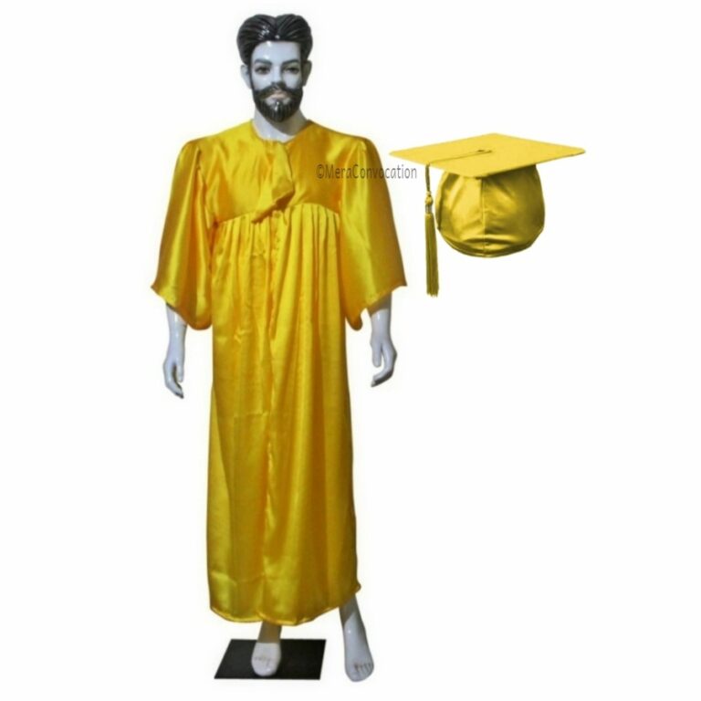 Yellow Shiny Front Open Graduation Gown and Cap – Mera Convocation