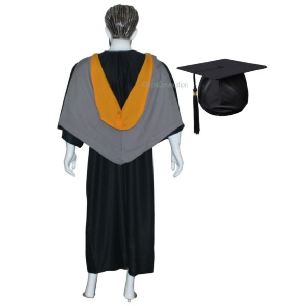 Black Graduation Gown and Cap with Yellow and Grey Hood – Mera Convocation