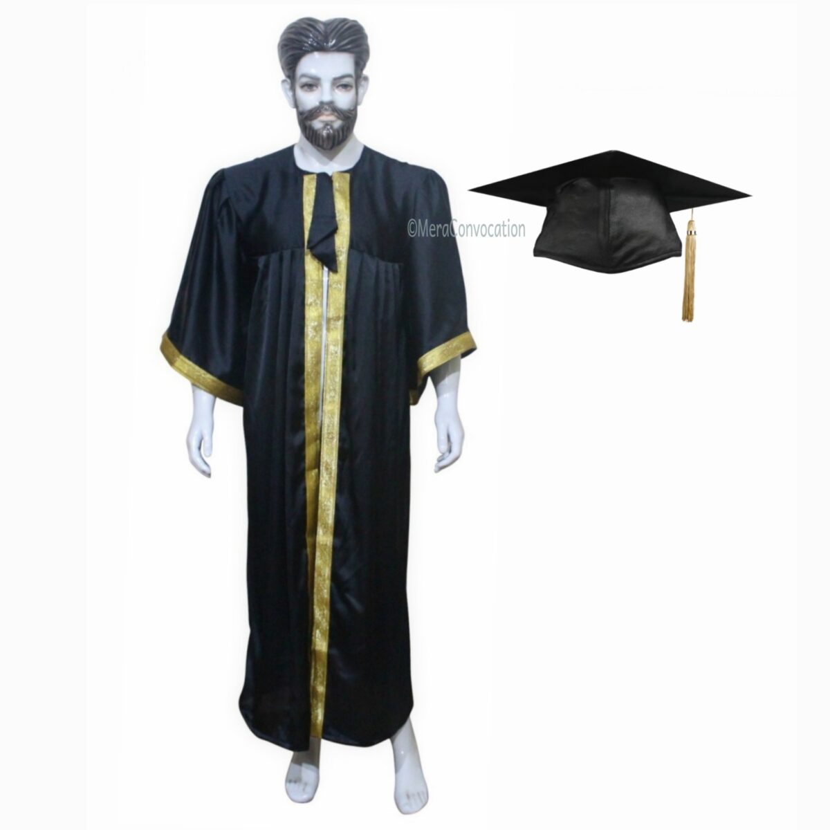 Black Shiny Graduation Gown and Cap with Golden Border – Mera Convocation