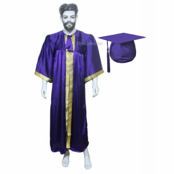 Purple Shiny Graduation Gown and Cap with Golden Border – Mera Convocation