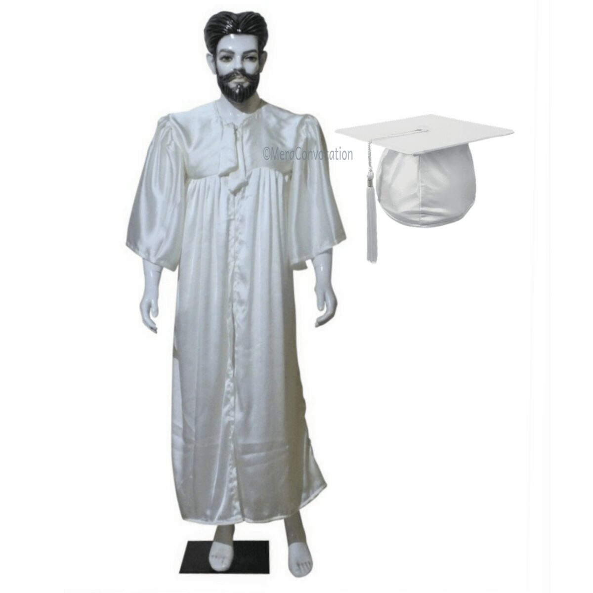 White Shiny Front Open Graduation Gown and Cap – Mera Convocation