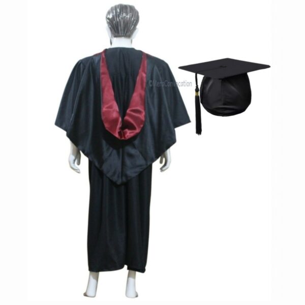Black Graduation Gown and Cap with Maroon and Black Hood – Mera Convocation