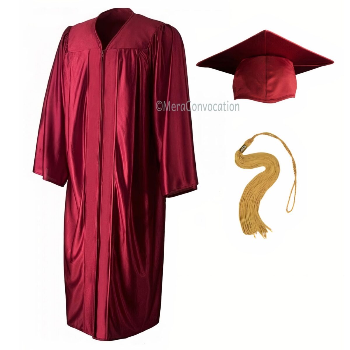 Maroon Shiny Zipper Graduation Gown and Cap – Mera Convocation