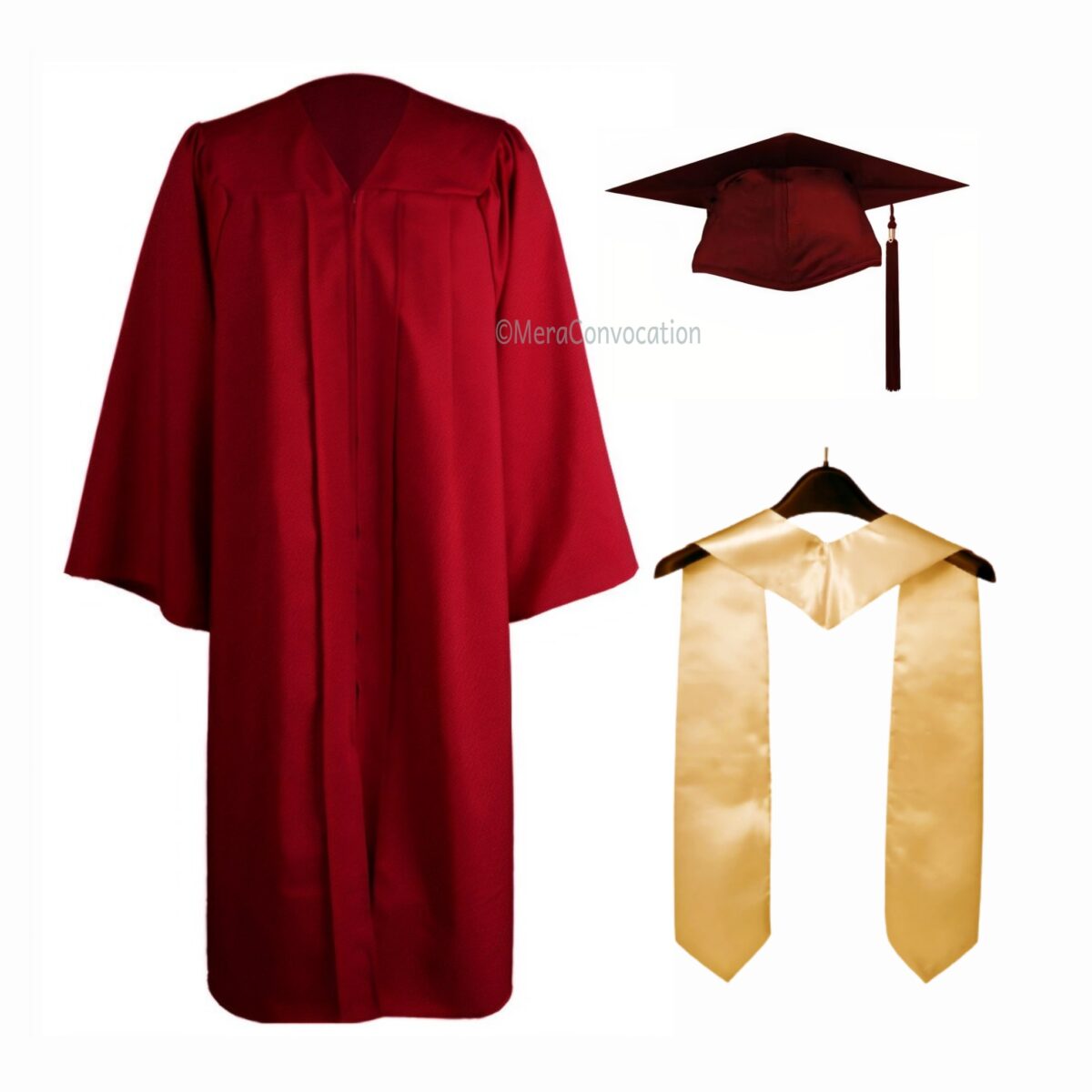 Black Matte Graduation Gown with Red Satin Border – Mera Convocation