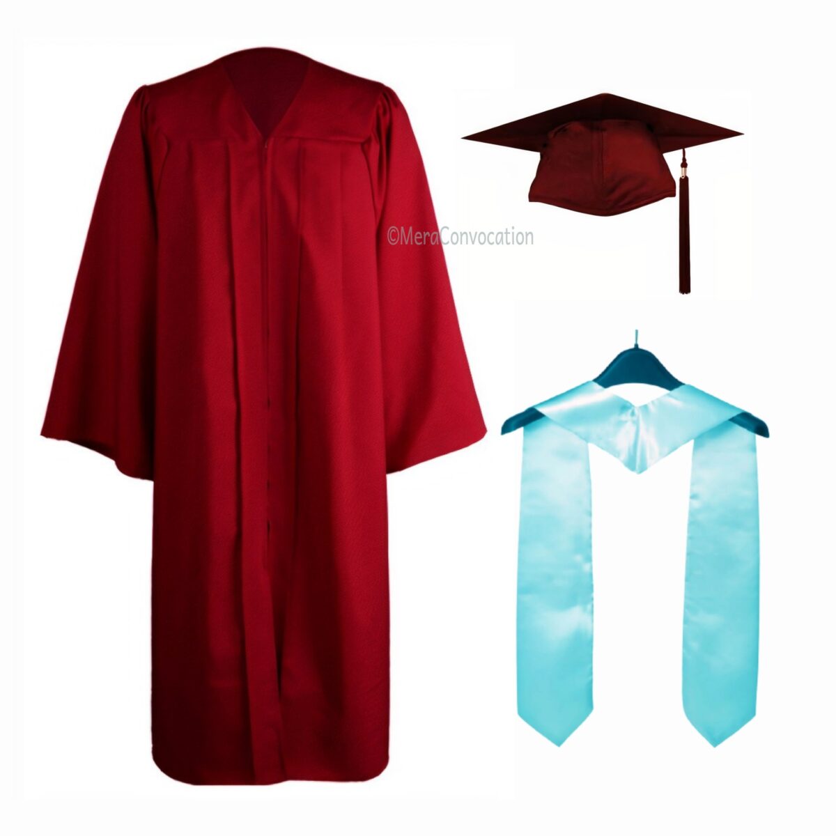 Maroon Graduation Gown and Cap with Sky Blue Stole – Mera Convocation