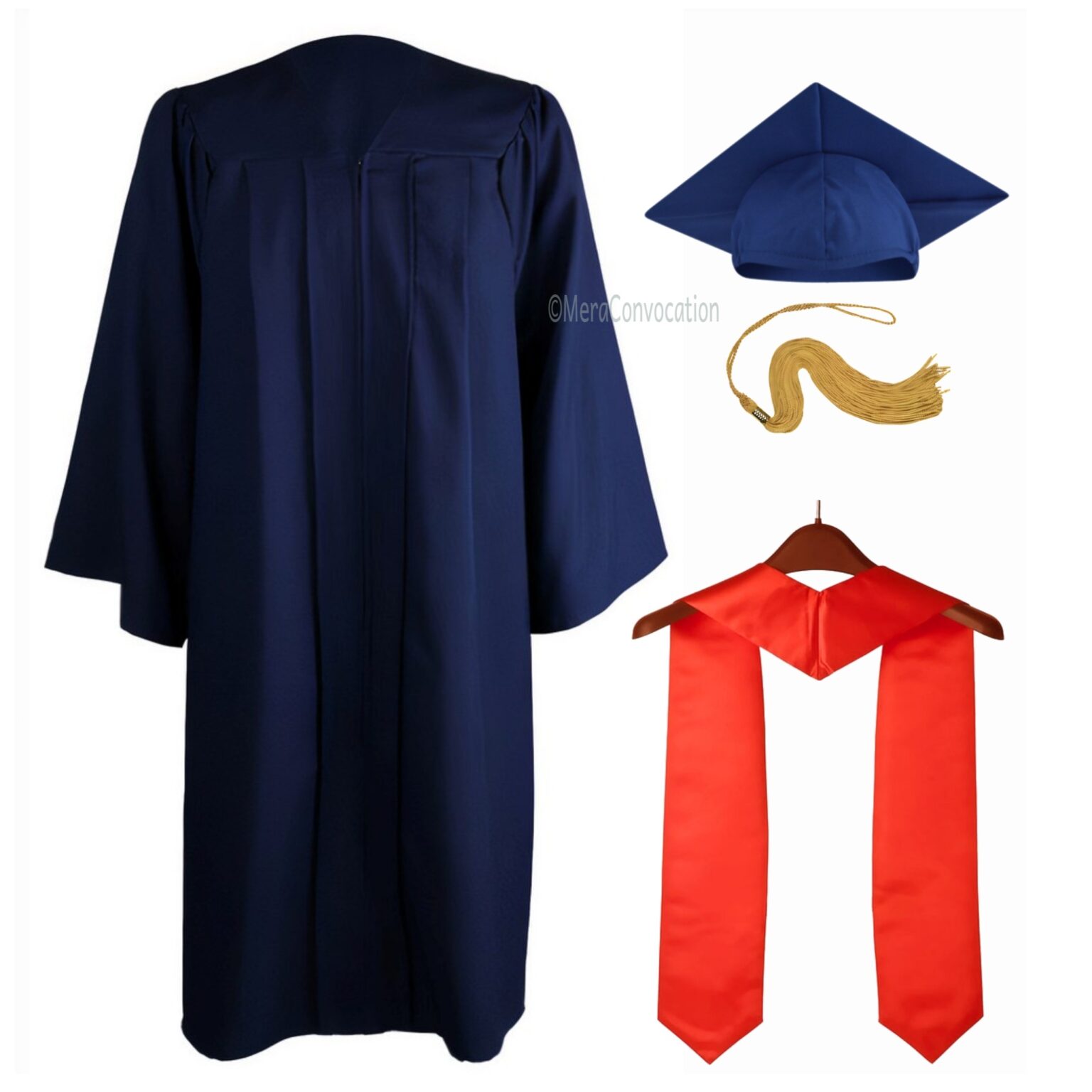 Navy Blue Graduation Gown and Cap with Red Stole – Mera Convocation