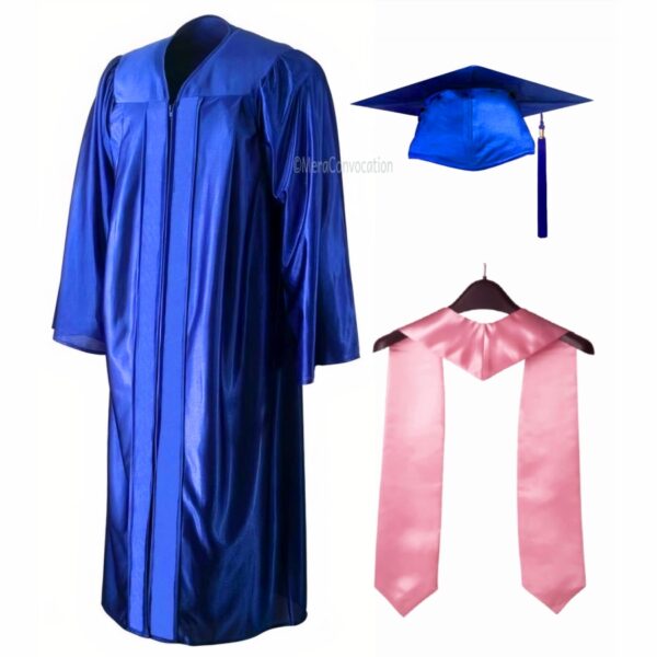 Pink Stole with Royal Blue Shiny Zipper Gown and Cap – Mera Convocation