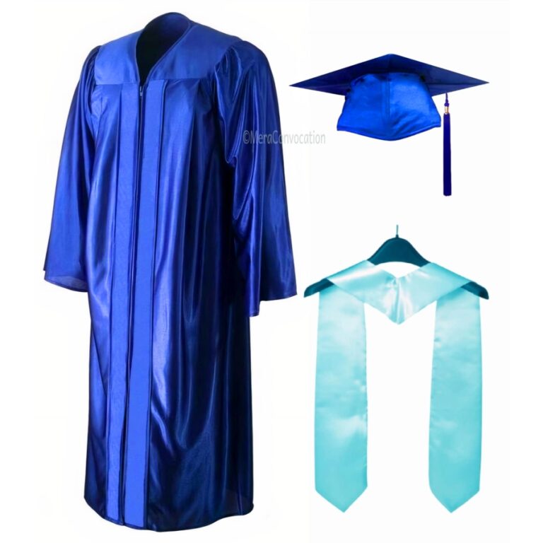 Sky Blue Stole with Royal Blue Shiny Zipper Gown and Cap – Mera Convocation