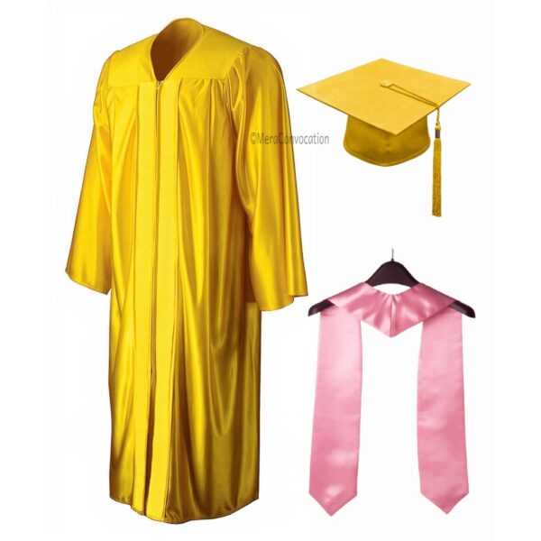Yellow Shiny Convocation Gown and Cap with Light Pink Stole – Mera ...