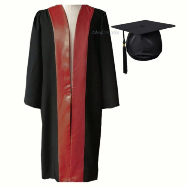Black Matte Graduation Gown with Red Satin Border – Mera Convocation