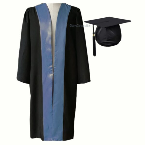 Black Matte Graduation Gown with Sky Blue Satin Border – Mera Convocation