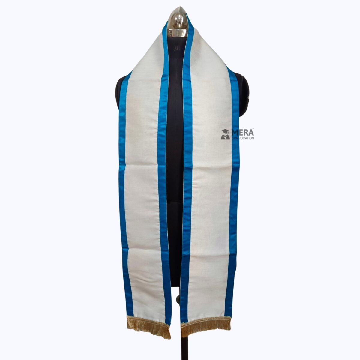 White Kurta Pajama and White Stole with Sky Blue Border – Mera Convocation