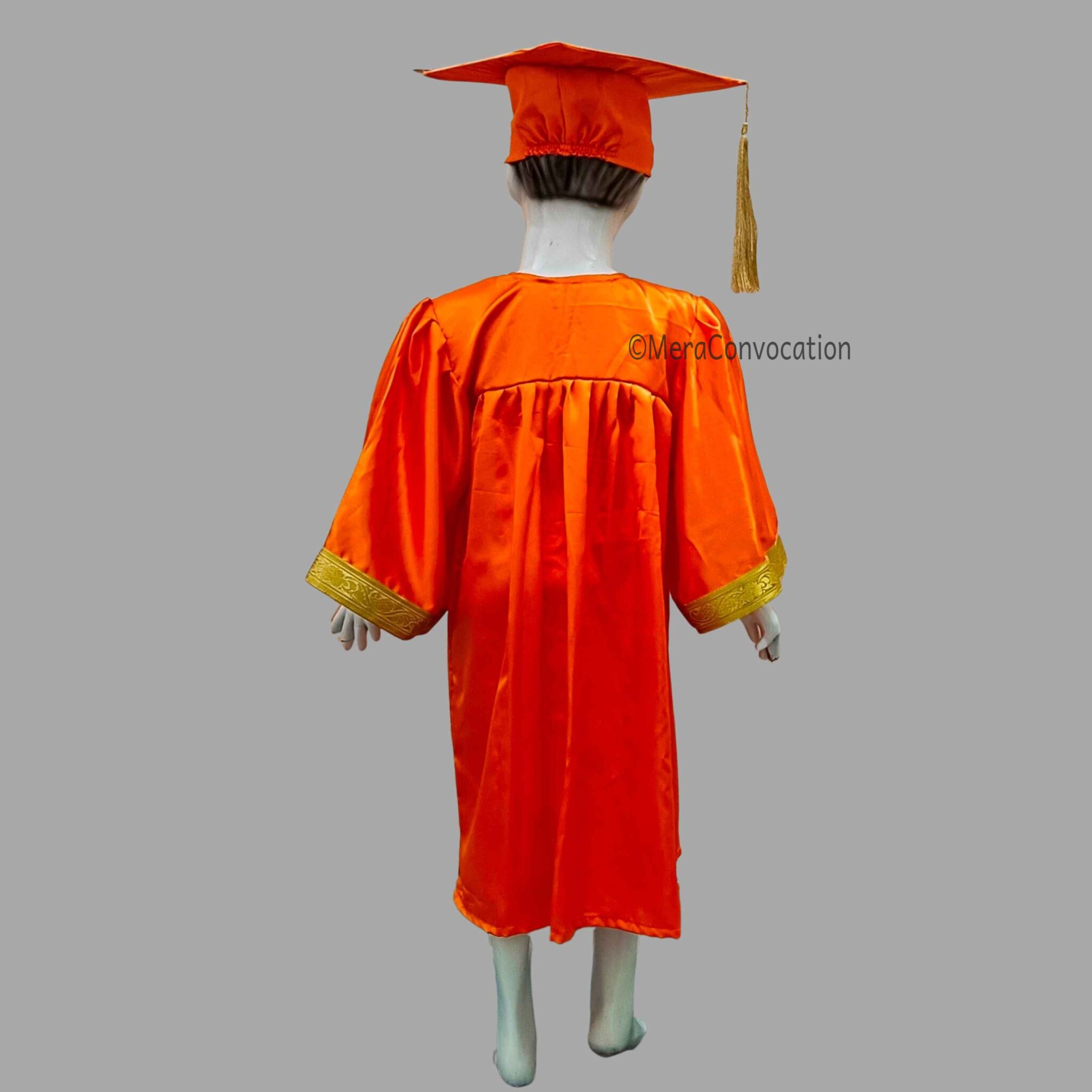 Orange Shiny Kids Graduation Gown with Golden Border and Cap – Mera ...