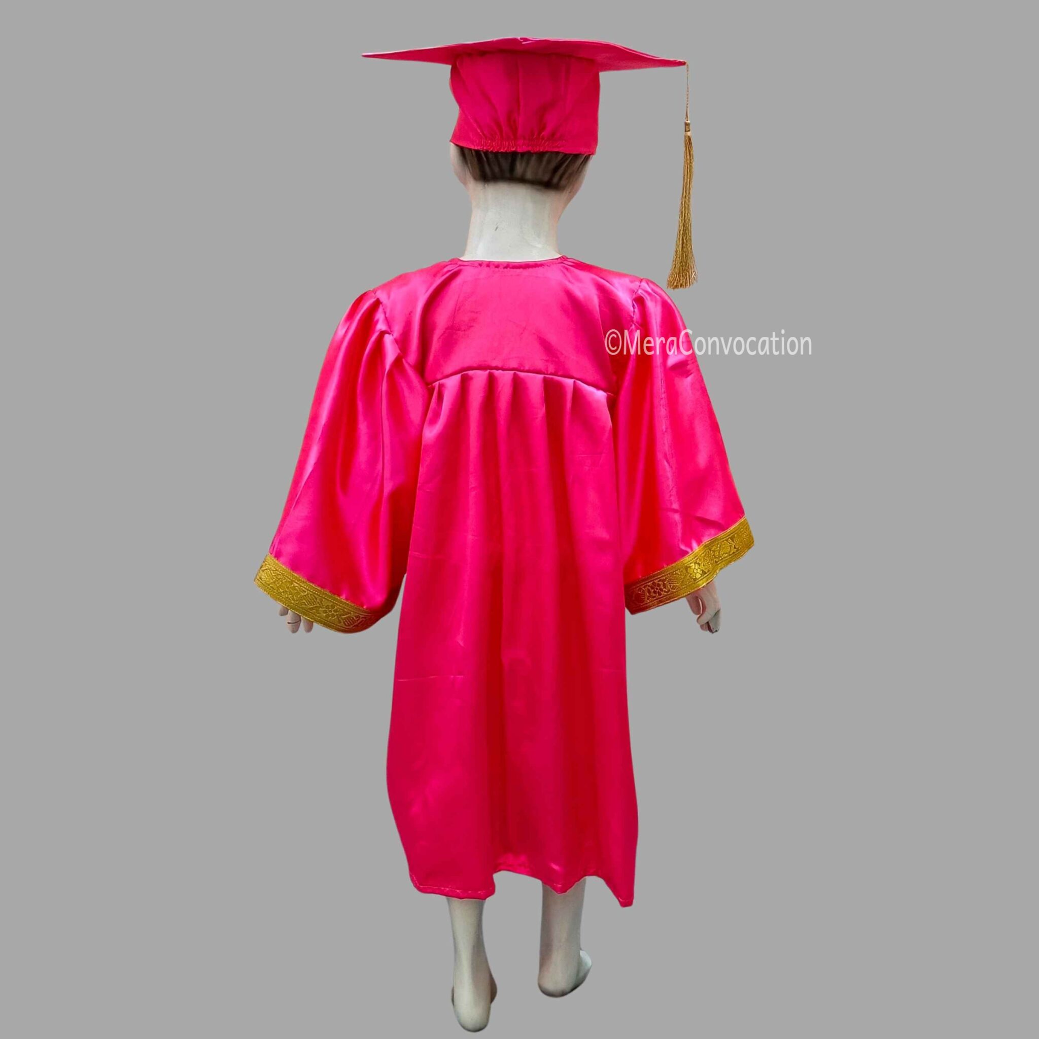 Pink Shiny Kids Graduation Gown with Golden Border and Cap – Mera ...