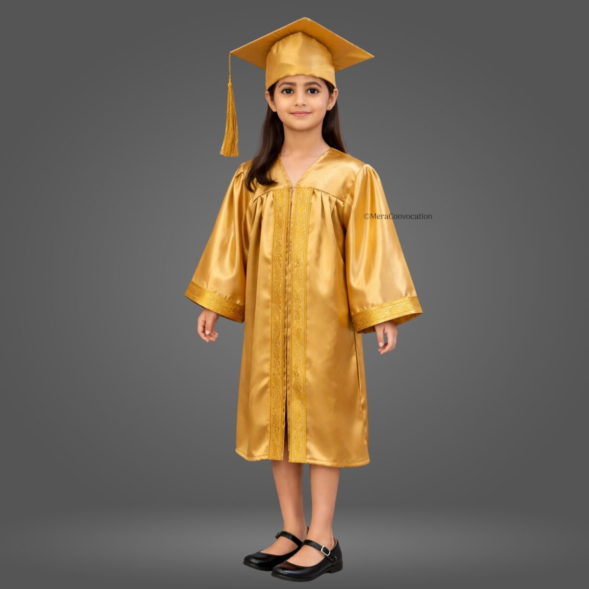 Golden Shiny Kids Graduation Gown with Golden Border and Cap – Mera ...