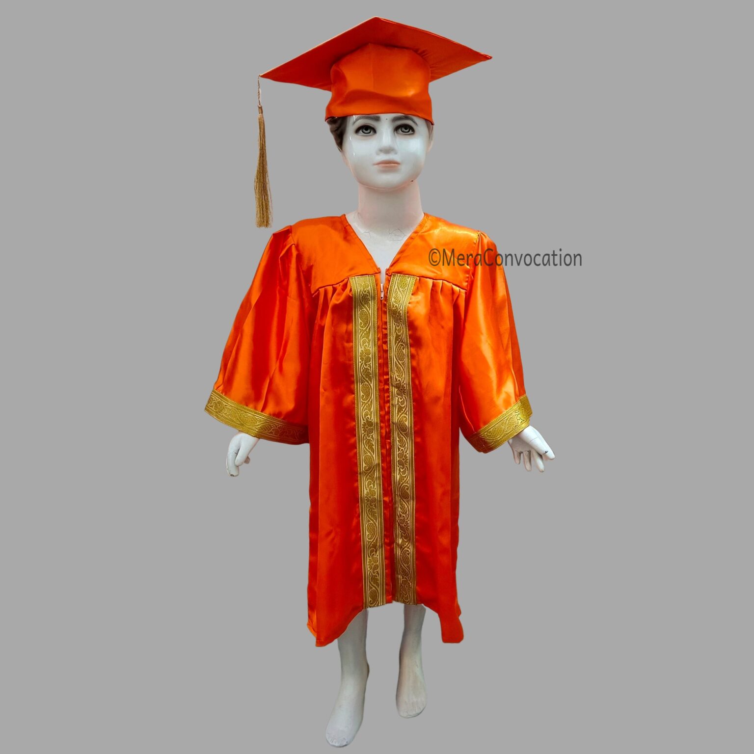 Orange Shiny Kids Graduation Gown with Golden Border and Cap – Mera ...