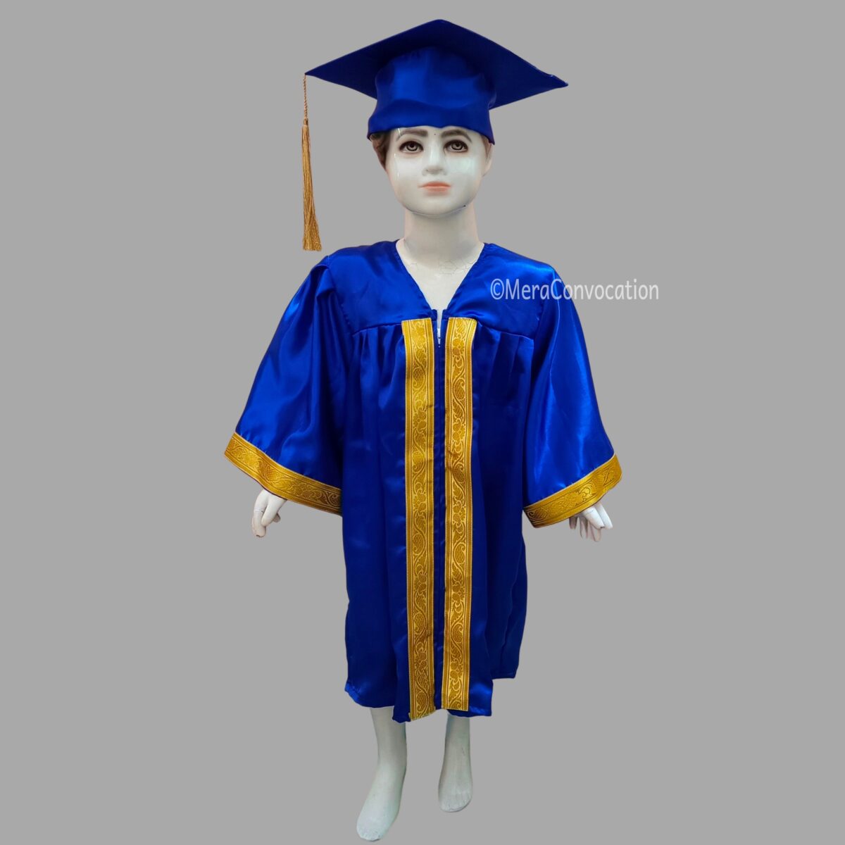 Royal Blue Shiny Kids Graduation Gown with Golden Border and Cap – Mera ...
