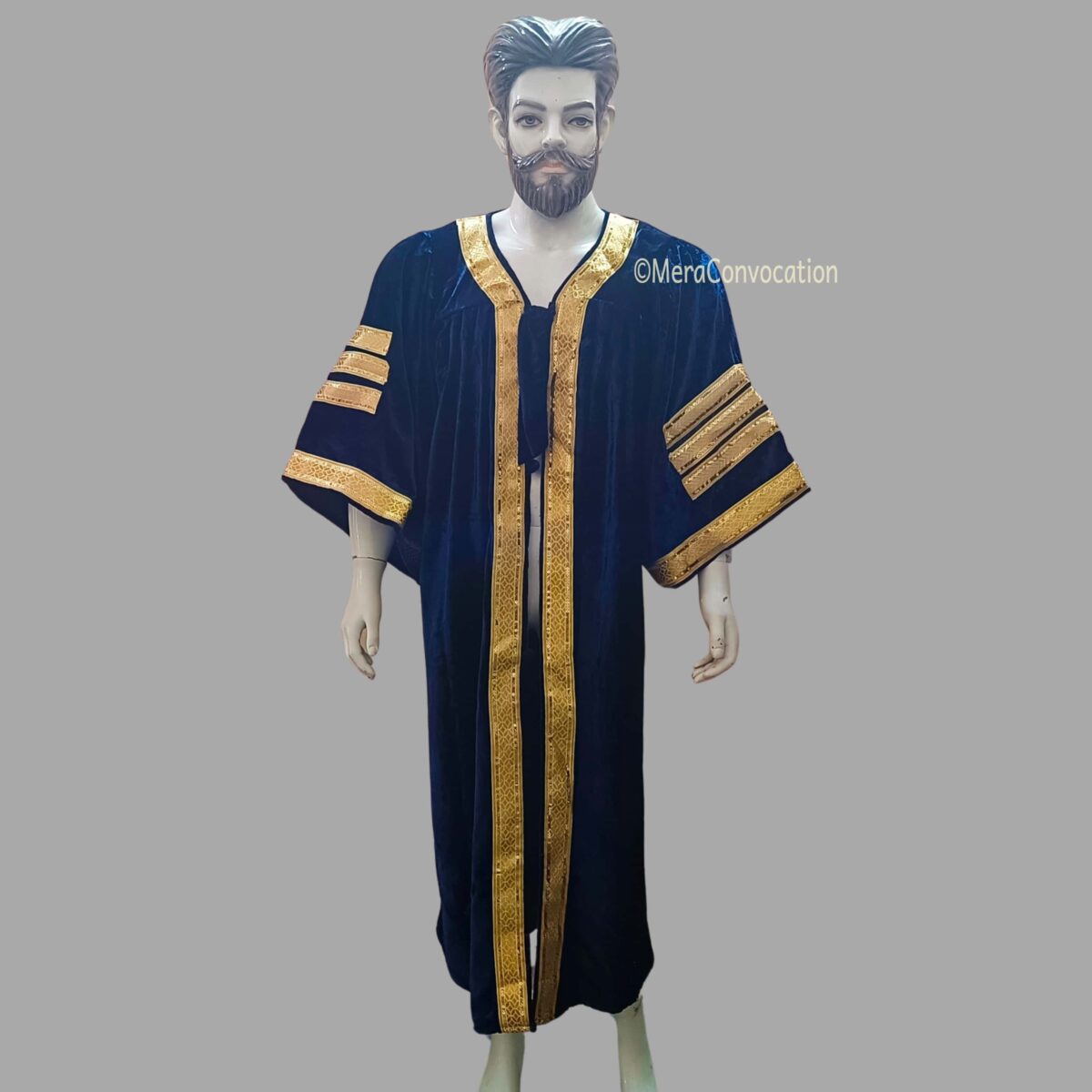 Navy Blue Premium Velvet Graduation Gown and Cap – Three Sleeves Border ...